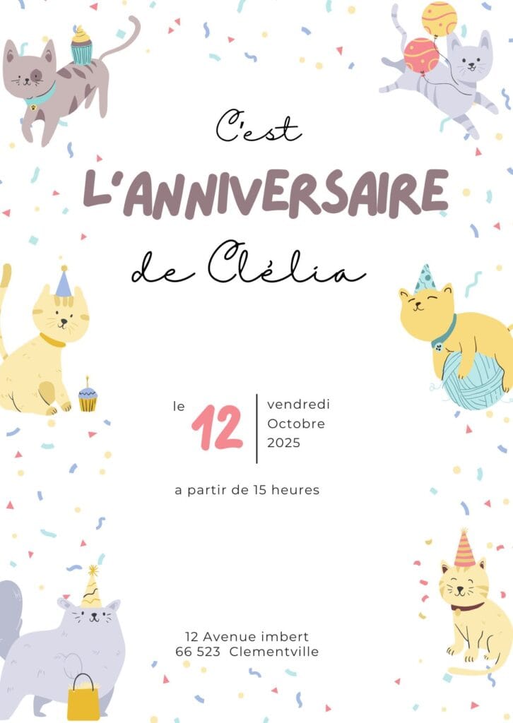 Invitations d’anniversaire chat - FestiKid